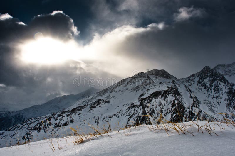 Soelden Ski Resort by Day Against the Sun Stock Photo - Image of ...