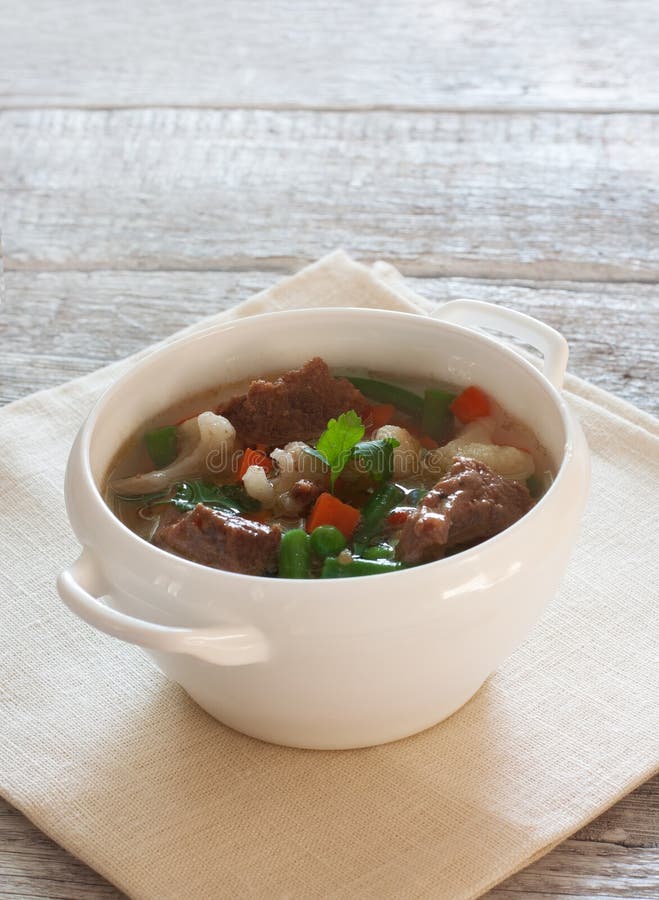 Soep met vlees en groenten stock foto. Image of ecologie - 36261704
