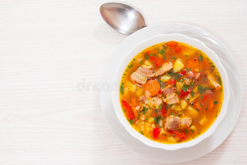 Soep Met Vlees, Rijst En Groenten Stock Foto - Image of gastronomisch ...