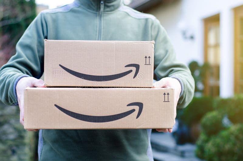 Soest, Germany - January 14, 2019: Man Delivers Amazon Prime Package ...