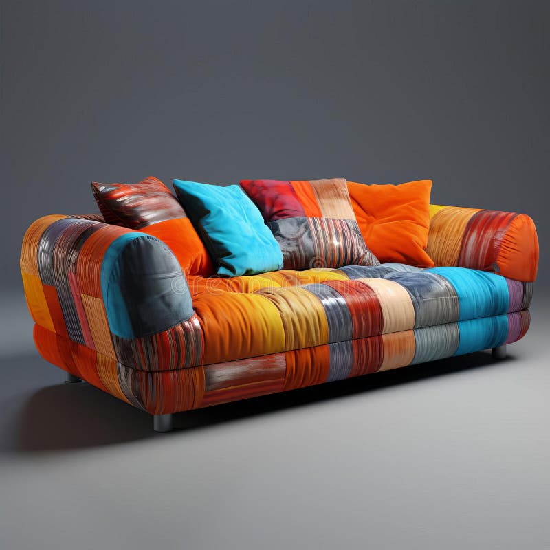 Vibrant Multi-colored Sofa Bed with Eclectic Patchwork Design Stock ...