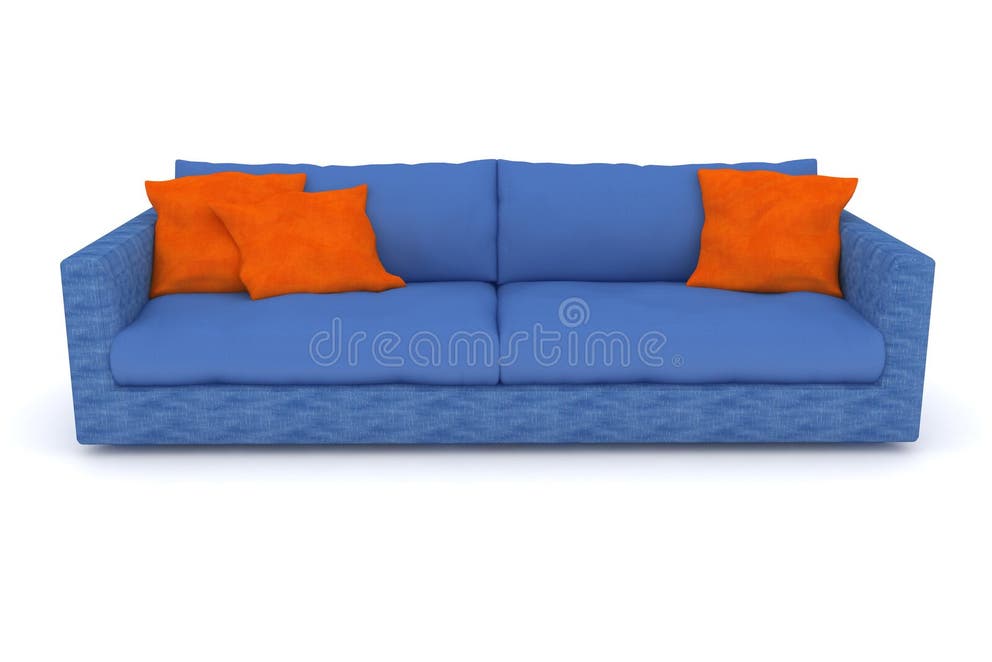 Sofa Bleu Avec Les Oreillers Oranges Illustration Stock - Illustration ...