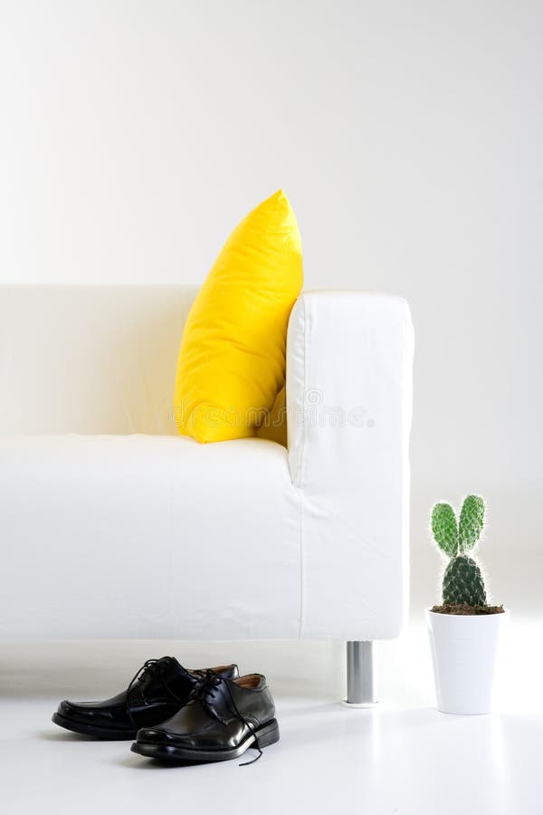 Sofa, cactus and shoes stock photo. Image of couch, plant - 3212428