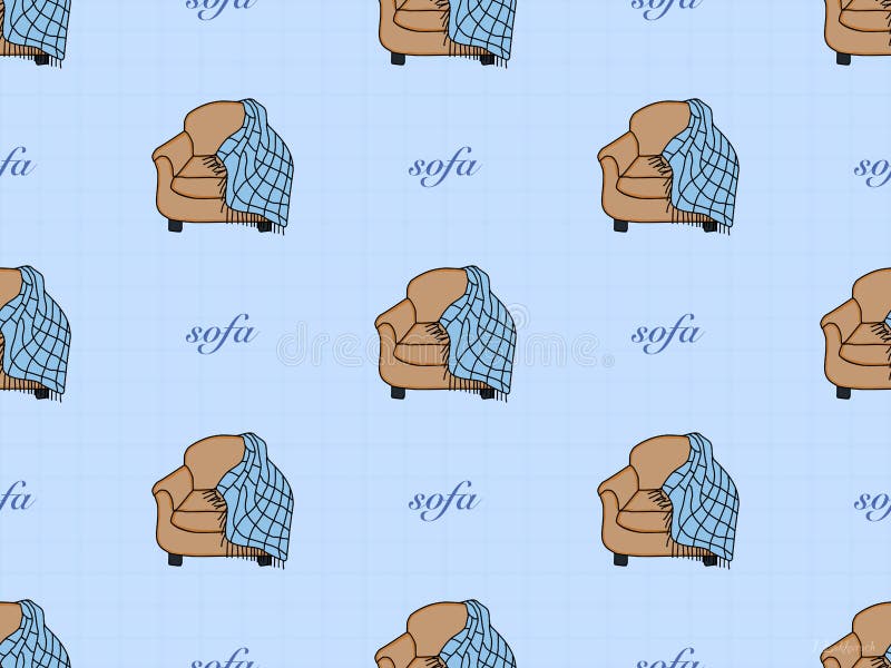 Sofa Seamless Pattern on Blue Background Stock Vector - Illustration of ...