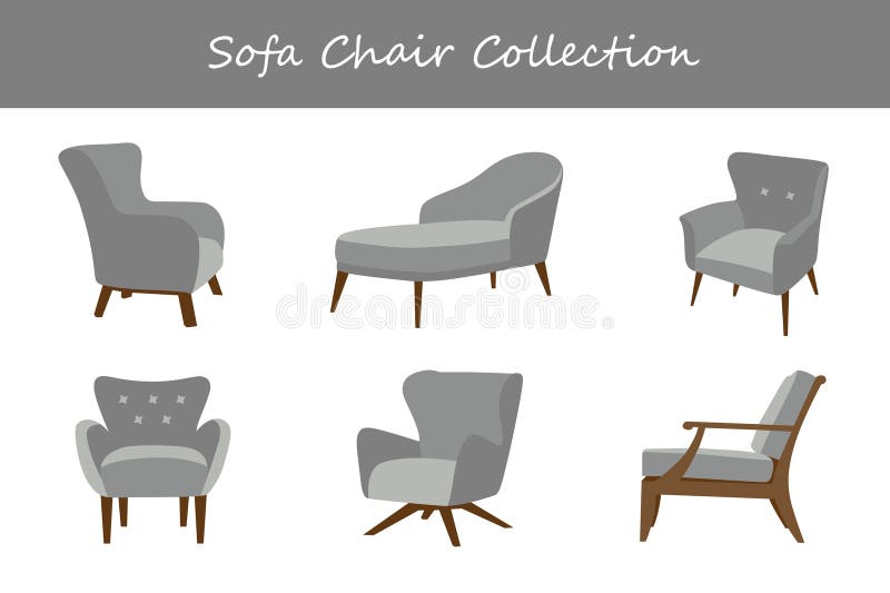 Sofa Chair Collection in Different Poses. Vector Illustration Stock ...