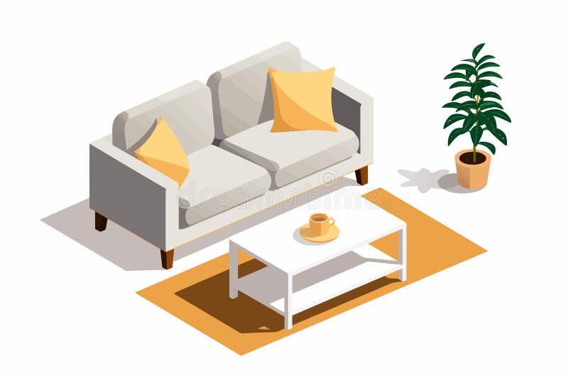 Sofa with Coffee Table Table and Rug Isolated Vector Style Illustration ...