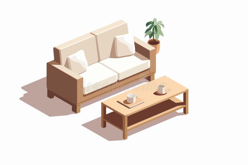 Sofa with Coffee Table Table and Rug Isolated Vector Style Illustration ...