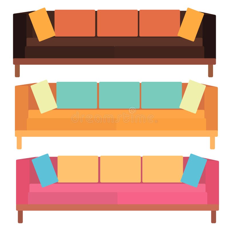 Sofa and Couch Colorful Cartoon Illustration Vector. Stock Vector ...