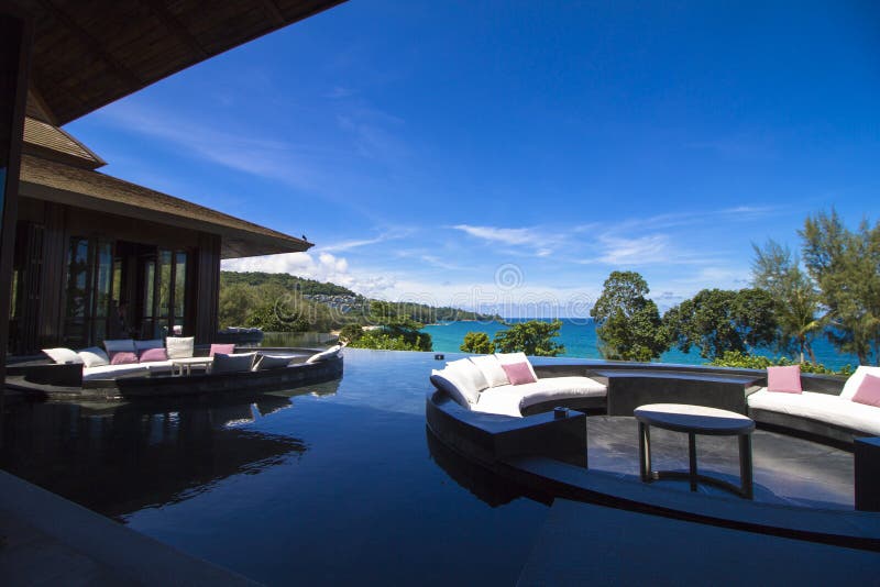 Sofa Cushion Terrace on the Pool Stock Photo - Image of swimming ...