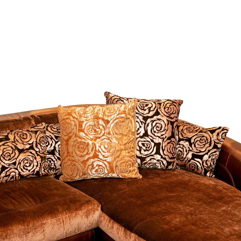 Sofa d'or faisant le coin photo stock. Image du oreillers - 6589886