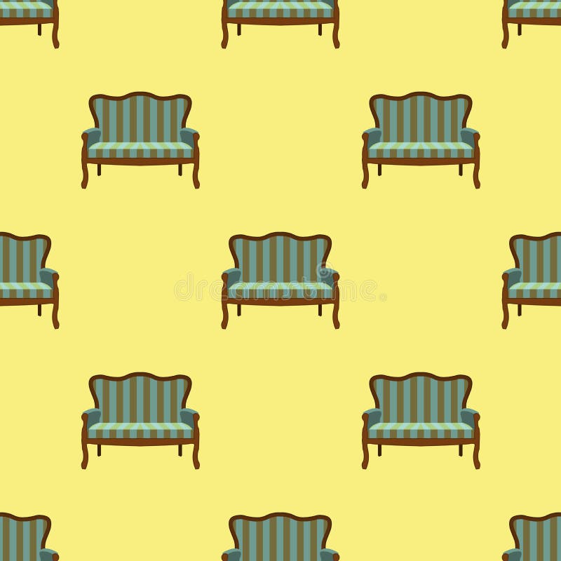 Sofa Doodle Seamless Pattern on Yellow Background Vector Illustration ...