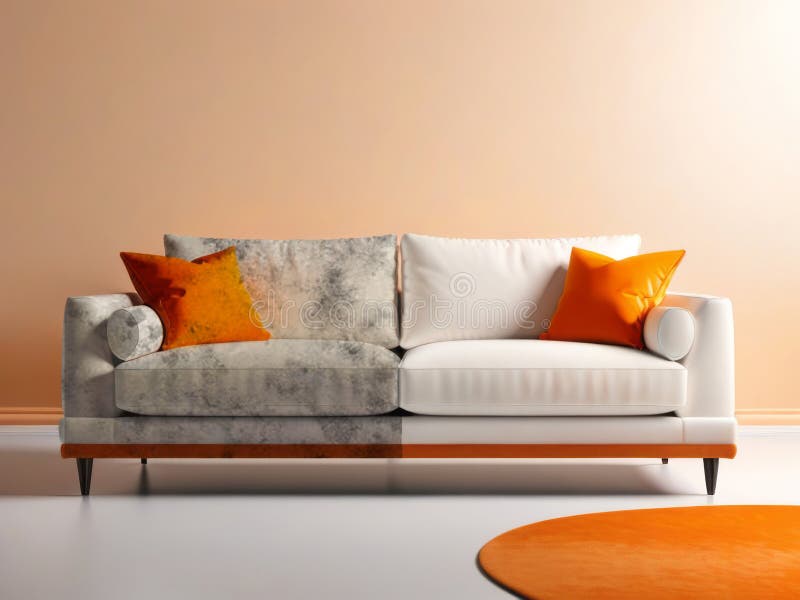 Sofa before and after Dry-cleaning in Room Stock Image - Image of ...