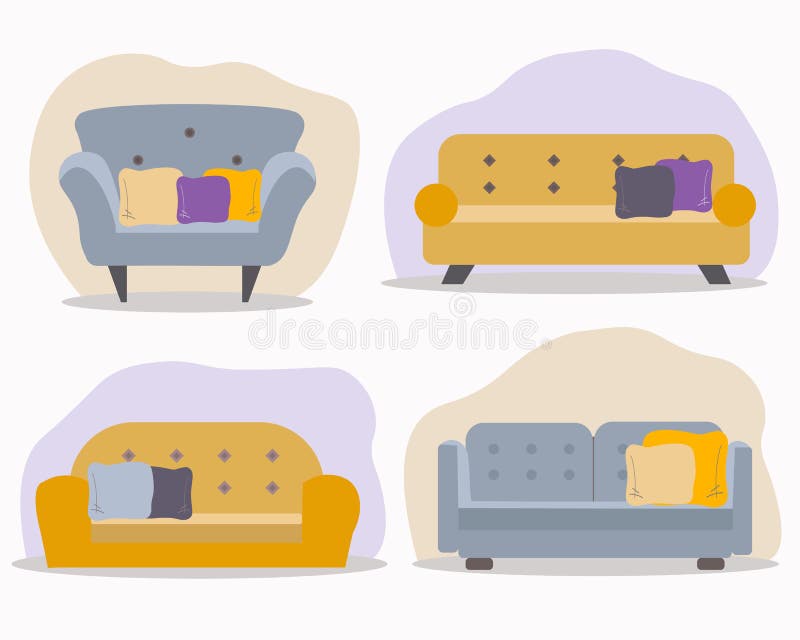 Sofa Flat Vector Set. Collection of Stylish and Bright Sofas for ...
