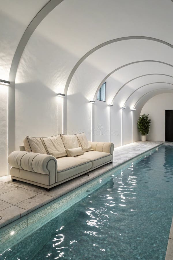 Sofa Floating in a Swimming Pool in a Minimalist Interior 3D Render ...
