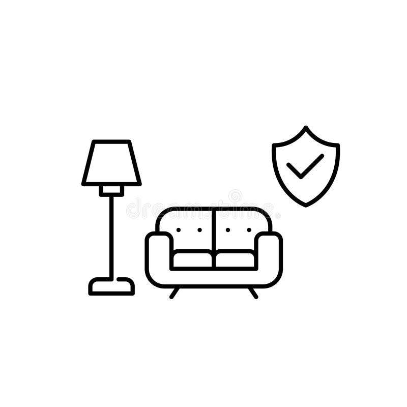 Sofa, Floor Lamp and Shield with Checkmark. Home Insurance. Secure and ...