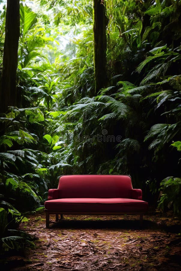 Sofa in the Forest Daylight Generative Ai Illustration Art Stock ...