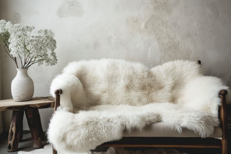 Sofa with Fur in the Living Room. Interior Design Stock Illustration ...