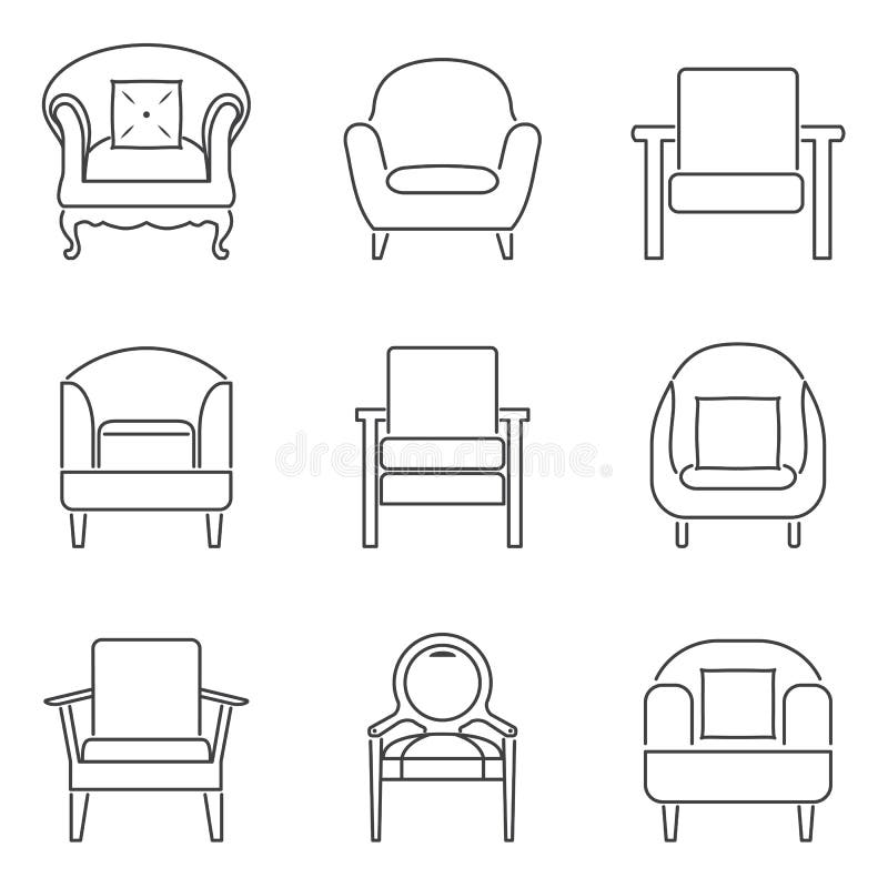 Sofa Icons Set Black Line stock vector. Illustration of isolated - 44823060
