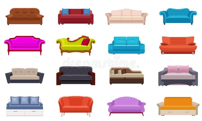 Sofa icons set, flat style stock vector. Illustration of interior ...