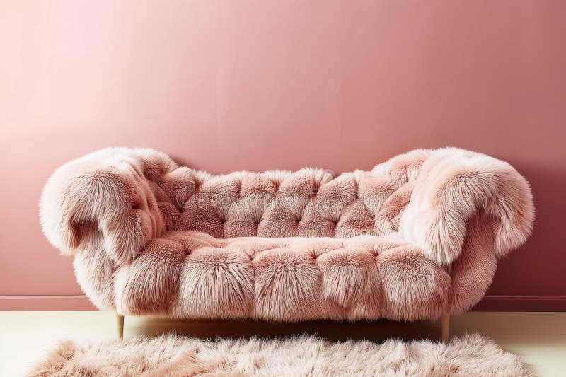 A Sofa Made of Fur in Front of a Single Colored Wall Stock Illustration ...