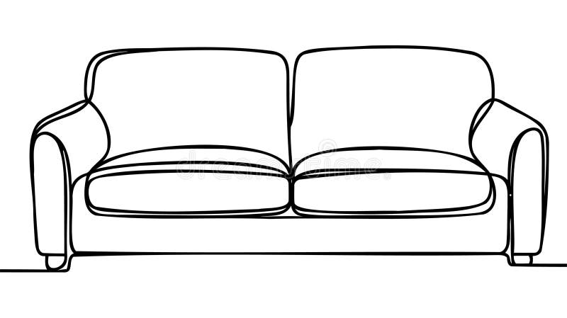 Sofa in One Continuous Line Drawing. Interior with Couch in Simple ...