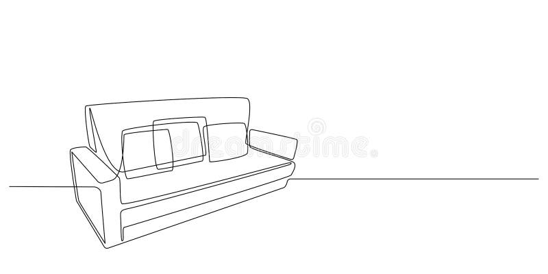 Sofa in One Continuous Line Drawing. Interior with Couch in Simple ...