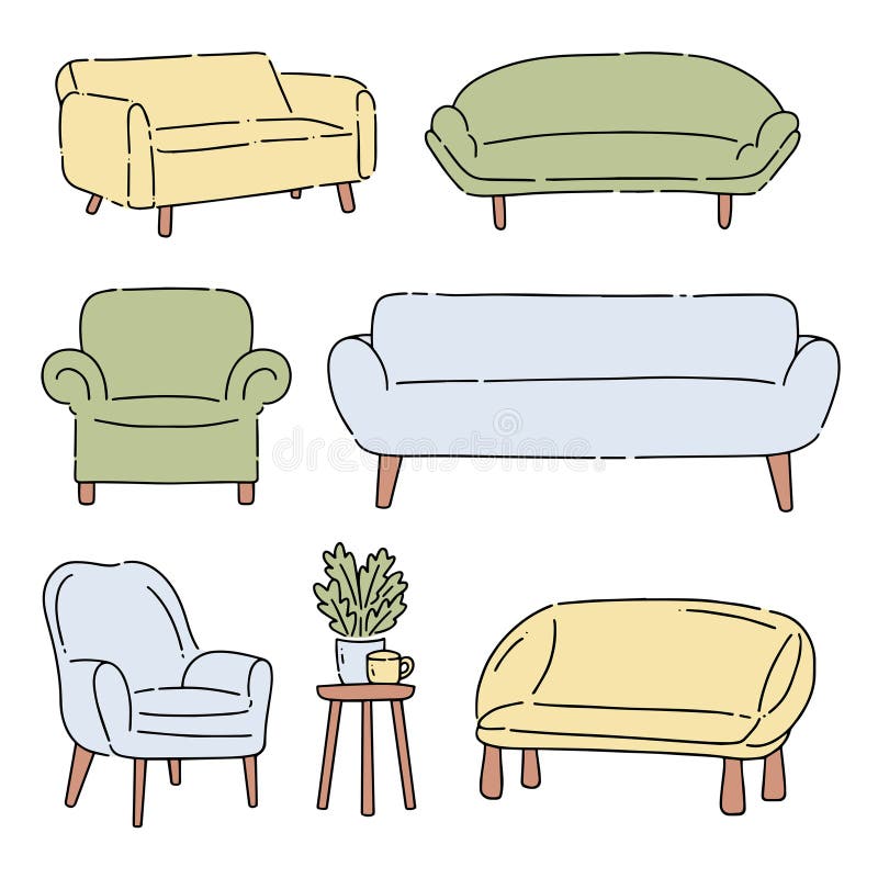 Sofa Outline Doodle Color Icon Set Stock Vector - Illustration of sofa ...