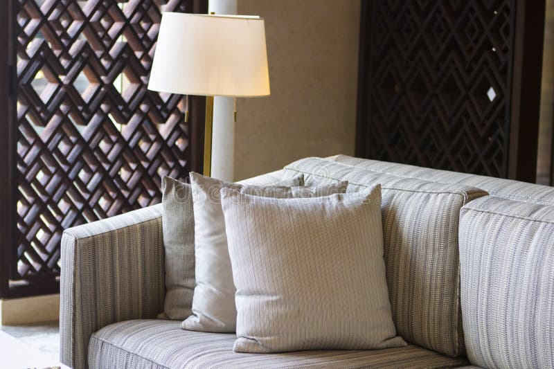 Sofa with Pillows To Lean Back for Relaxation Stock Image - Image of ...