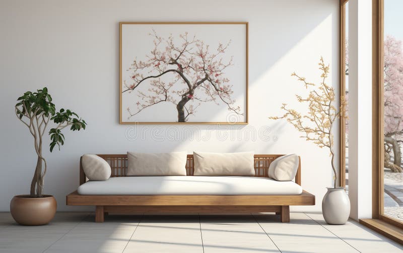 Sofa Quietude Zen Garden Wall Stock Illustration - Illustration of lifestyle, wall: 300549424