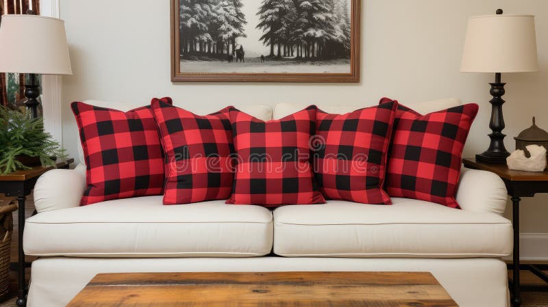 Sofa red buffalo check stock illustration. Illustration of sofa - 368351753