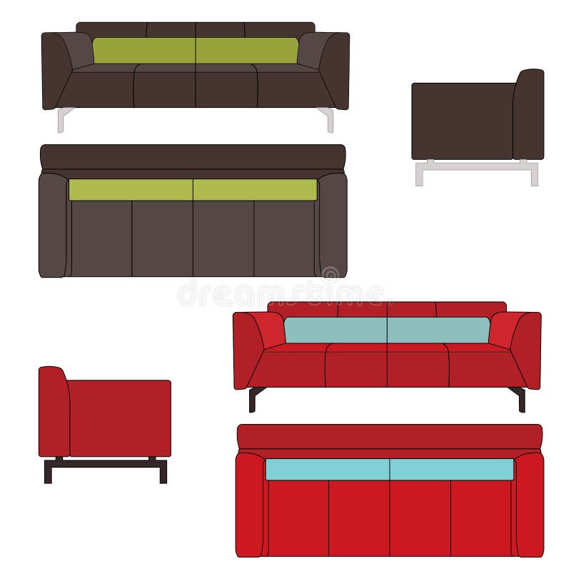 Sofa Set Flat Vector Illustration Stock Vector - Illustration of green ...