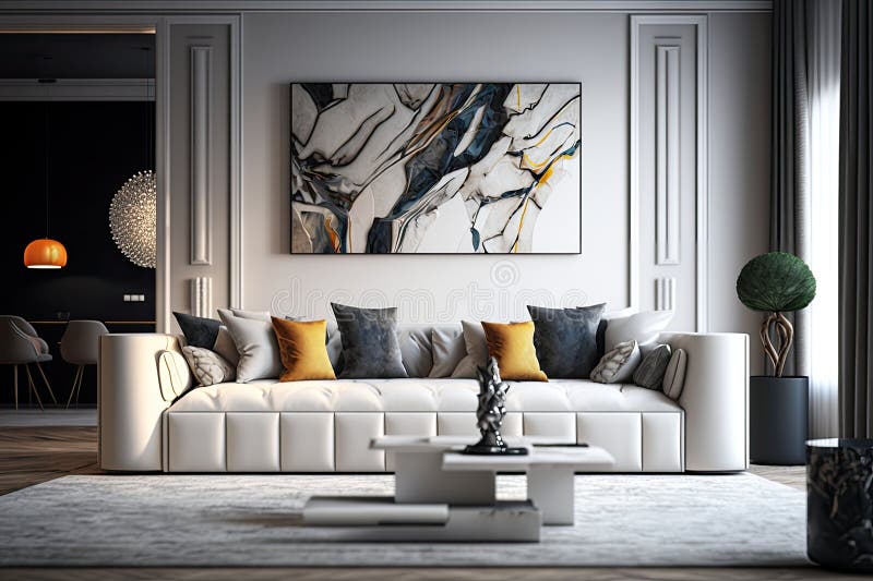 A Sofa Sits Inside a Contemporary Living Room Stock Illustration ...