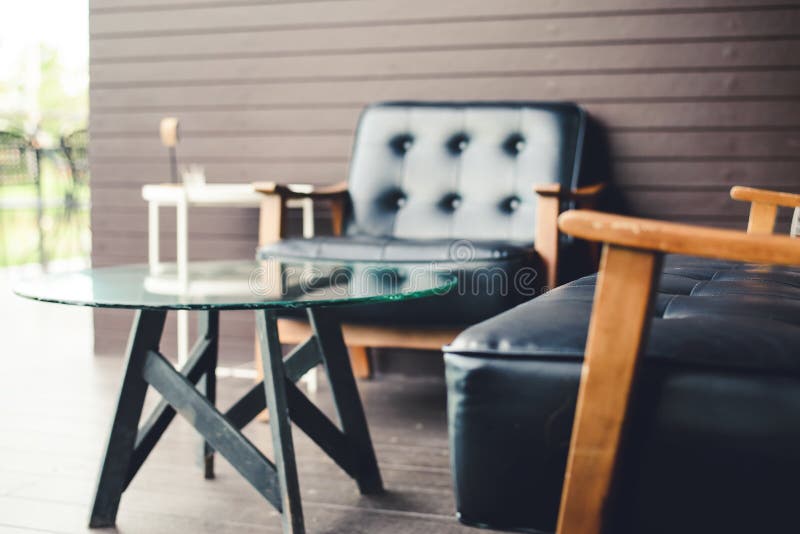 Sofa Table, Black Leather Front of House Stock Photo - Image of ...