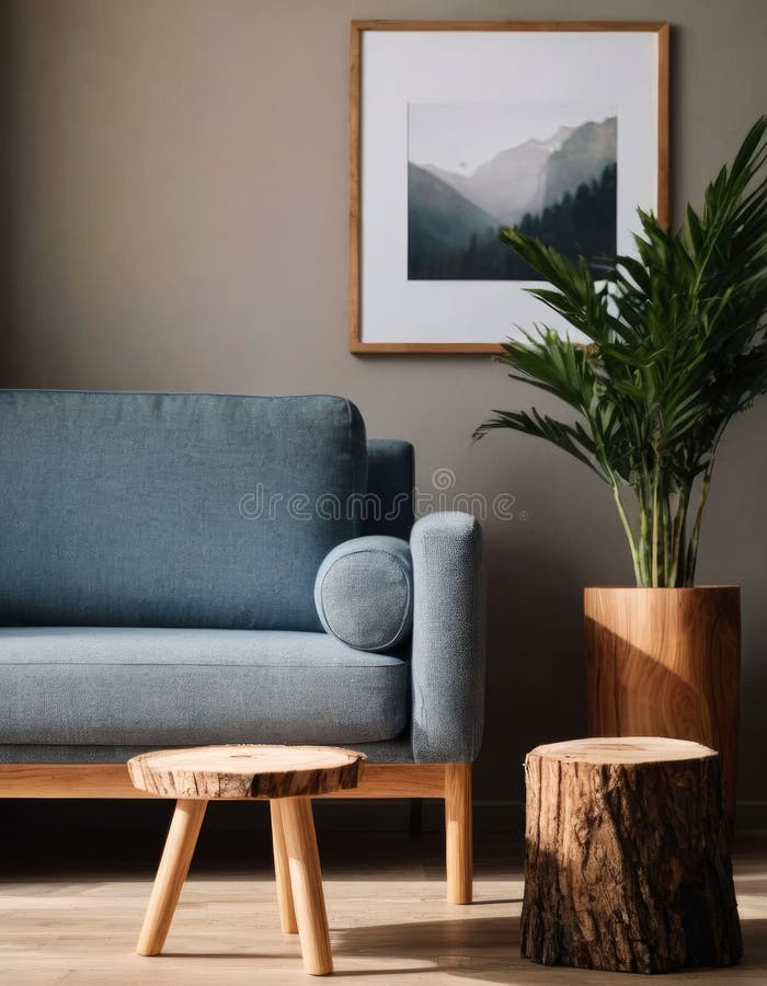 Sofa and Table Made from Tree Stump, Rustic Minimalist Home Interior ...