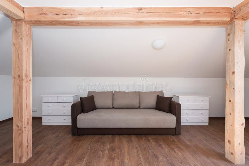 Sofa with Two Cabinets in the Attic Stock Photo - Image of indoor, flat ...