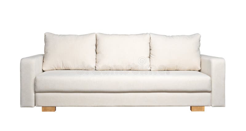 Sofa with White Fabric Upholstery (front View) Stock Image - Image of ...