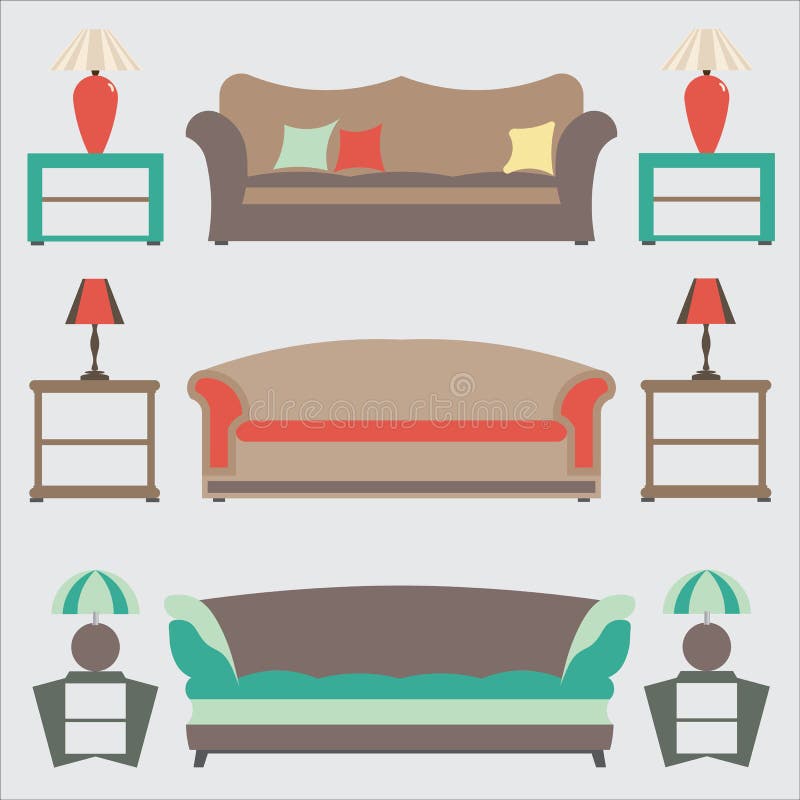 Sofas Set. Flat Vector Illustration. Side Table Stock Vector ...