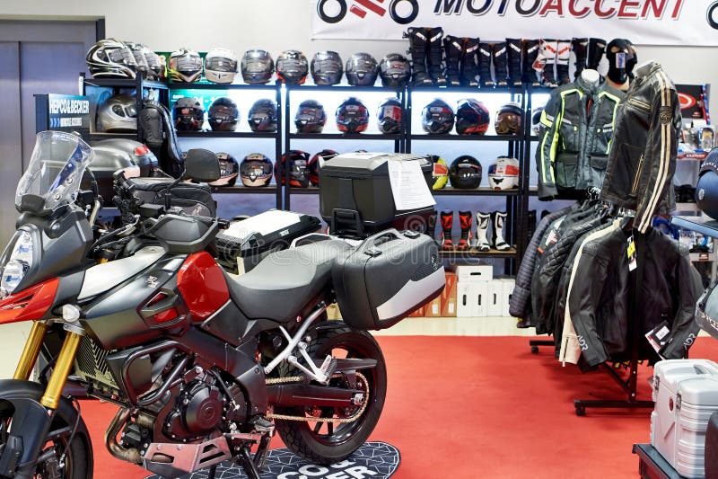 Sofia, Bulgaria, April 23, 2024 Motorcycle Equipment and Clothes in ...