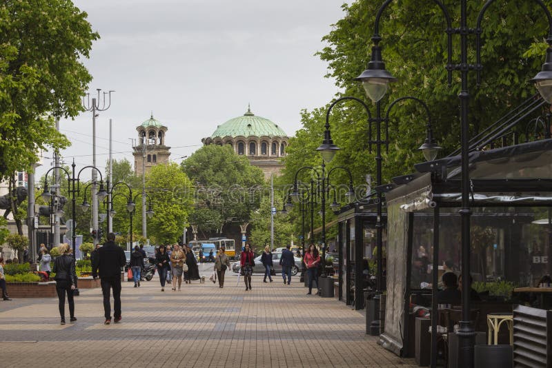 SOFIA BULGARIA APRIL 14 : Street Scene of Downtown City of Sofia ...