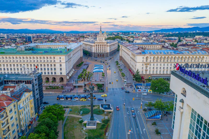 Sofia, Bulgaria, June 3, 2020: Sunset View of Largo Square in so ...