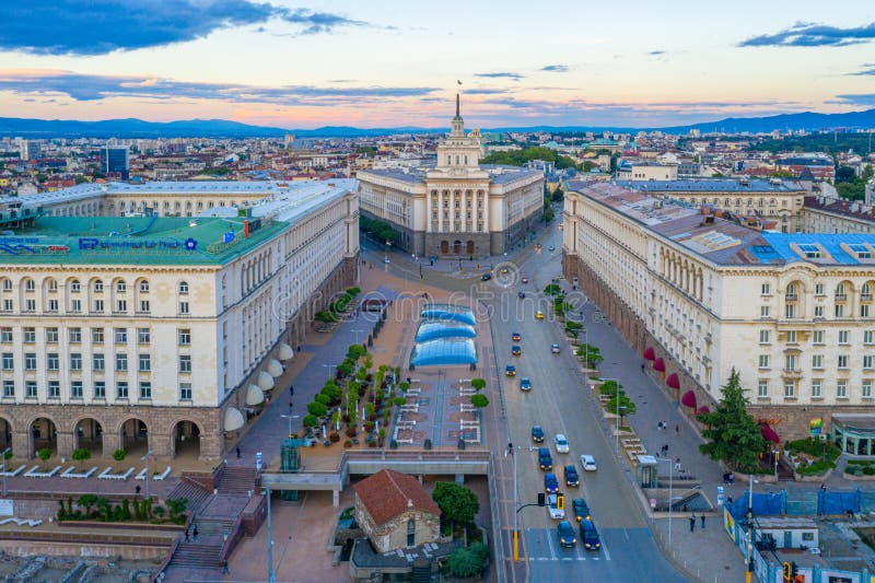 Sofia, Bulgaria, June 3, 2020: Sunset View of Largo Square in so ...