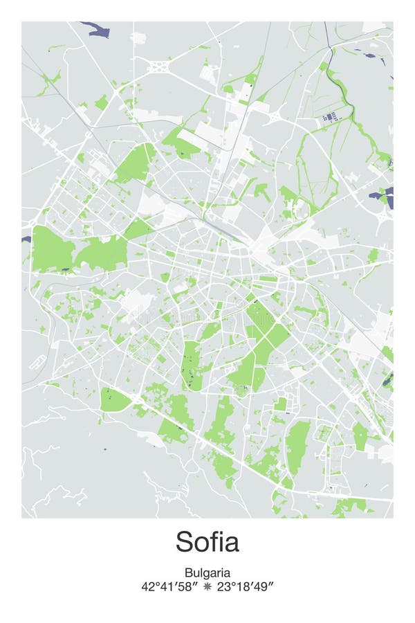 Sofia, Bulgaria - Vector Map of City in Gray, Blue, Green, White Colors Stock Vector ...