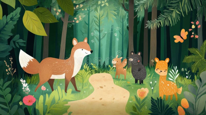 Soft Animals Explore a Forest Path in Harmonious Unity while Sunlight ...