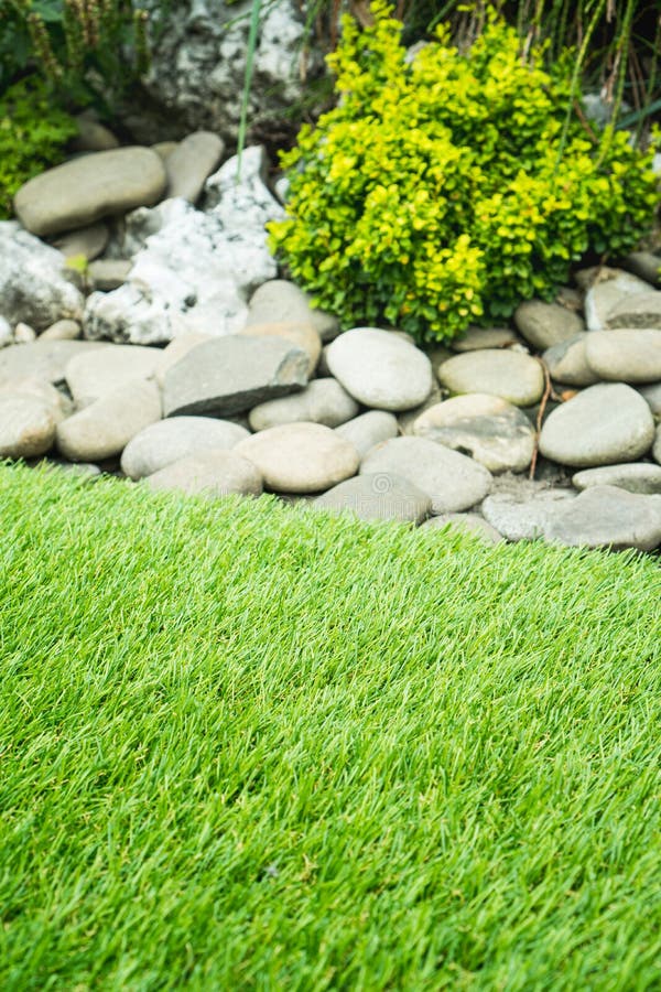 Landscape Design with the Artificial Grass. Stock Image - Image of ...