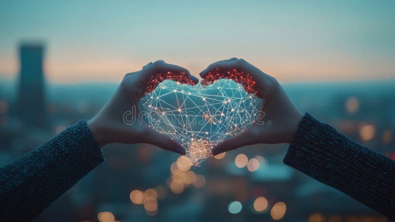 Soft Background Technology Concept with a Heart Shape Hands Digital ...