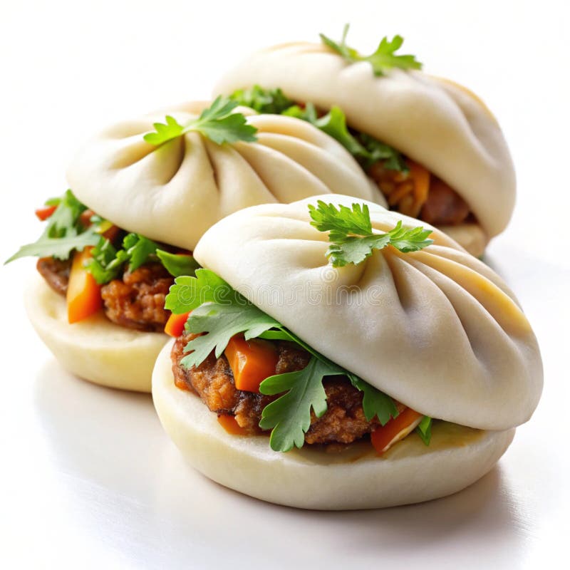 Soft Bao Buns Isolated on White Background Stock Illustration ...
