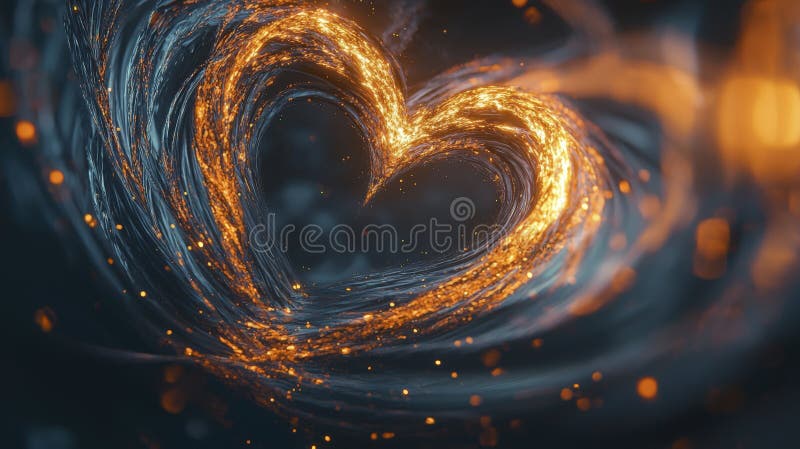 Soft Beams of Light Spiraling Around a Heart Shape Abstract Visual ...