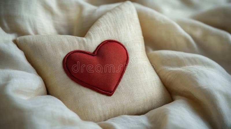 Soft Beige Pillow with Red Heart Patch Stock Illustration ...