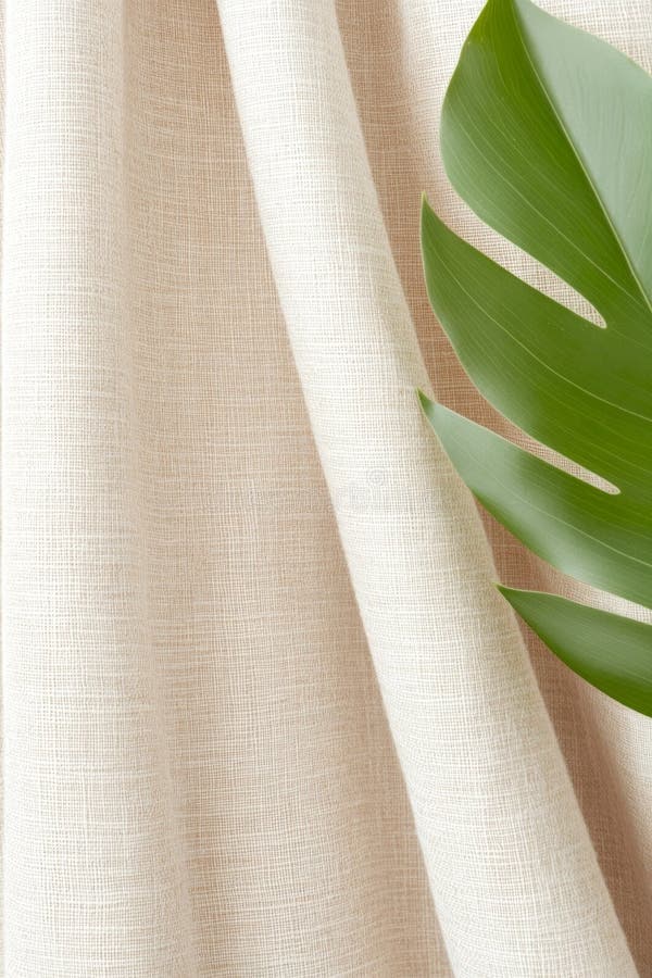 Soft Beige Textured Fabric Drapes Gracefully Alongside a Vibrant Green ...