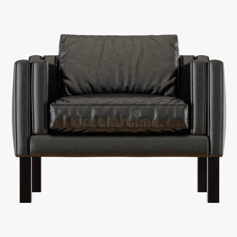 Soft Black Leather Chair Front View 3d Rendering on a White Background ...